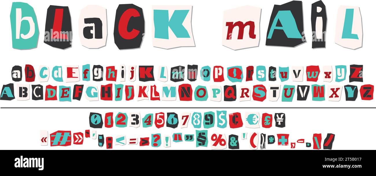 Ransom halftone collage style letters numbers and punctuation marks cut ...