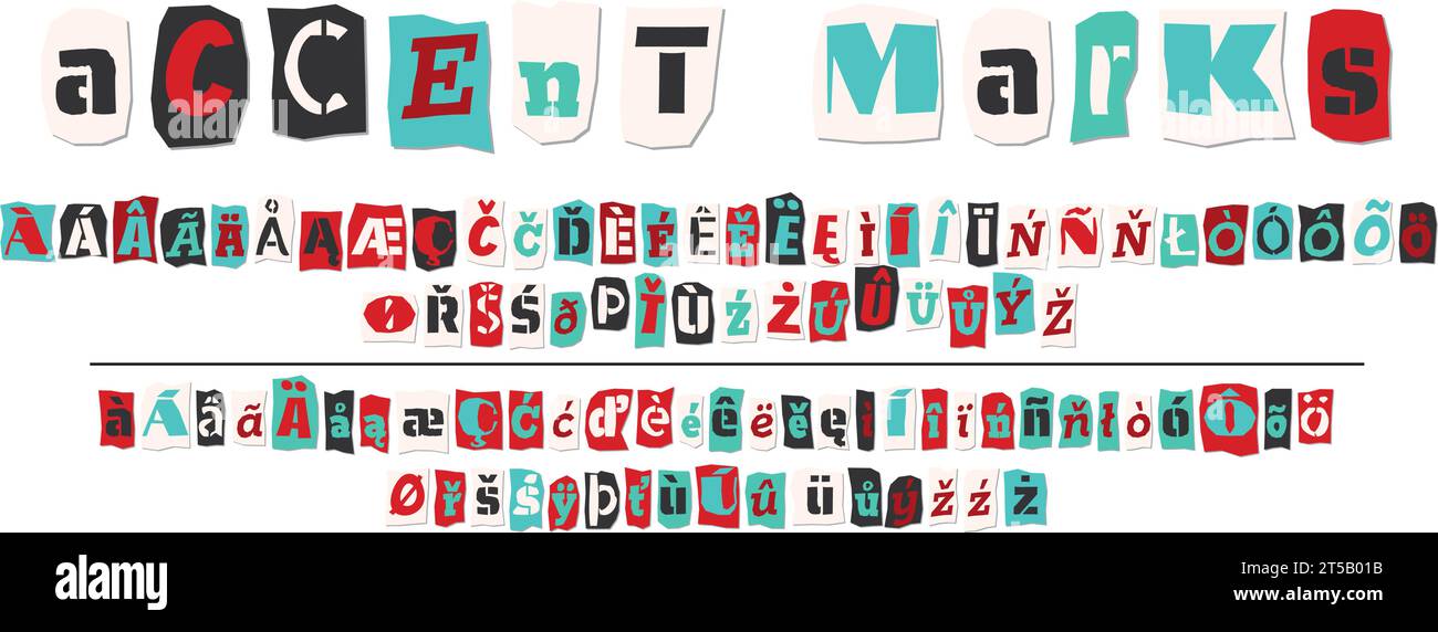 Ransom halftone collage style letters numbers and punctuation marks cut ...