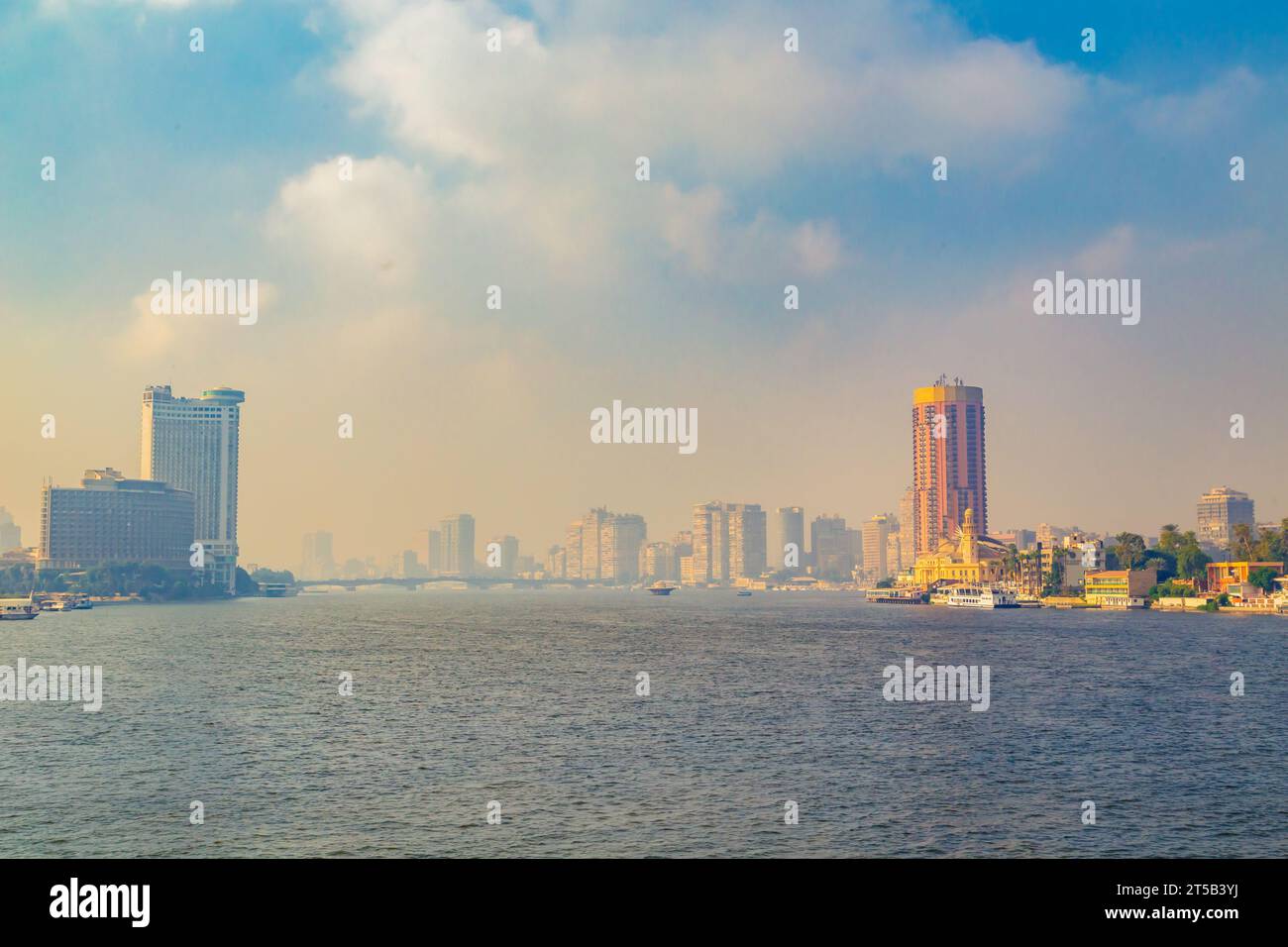 Foggy morning in Cairo. View of the Nile from the bridge. Cairo, Egypt ...