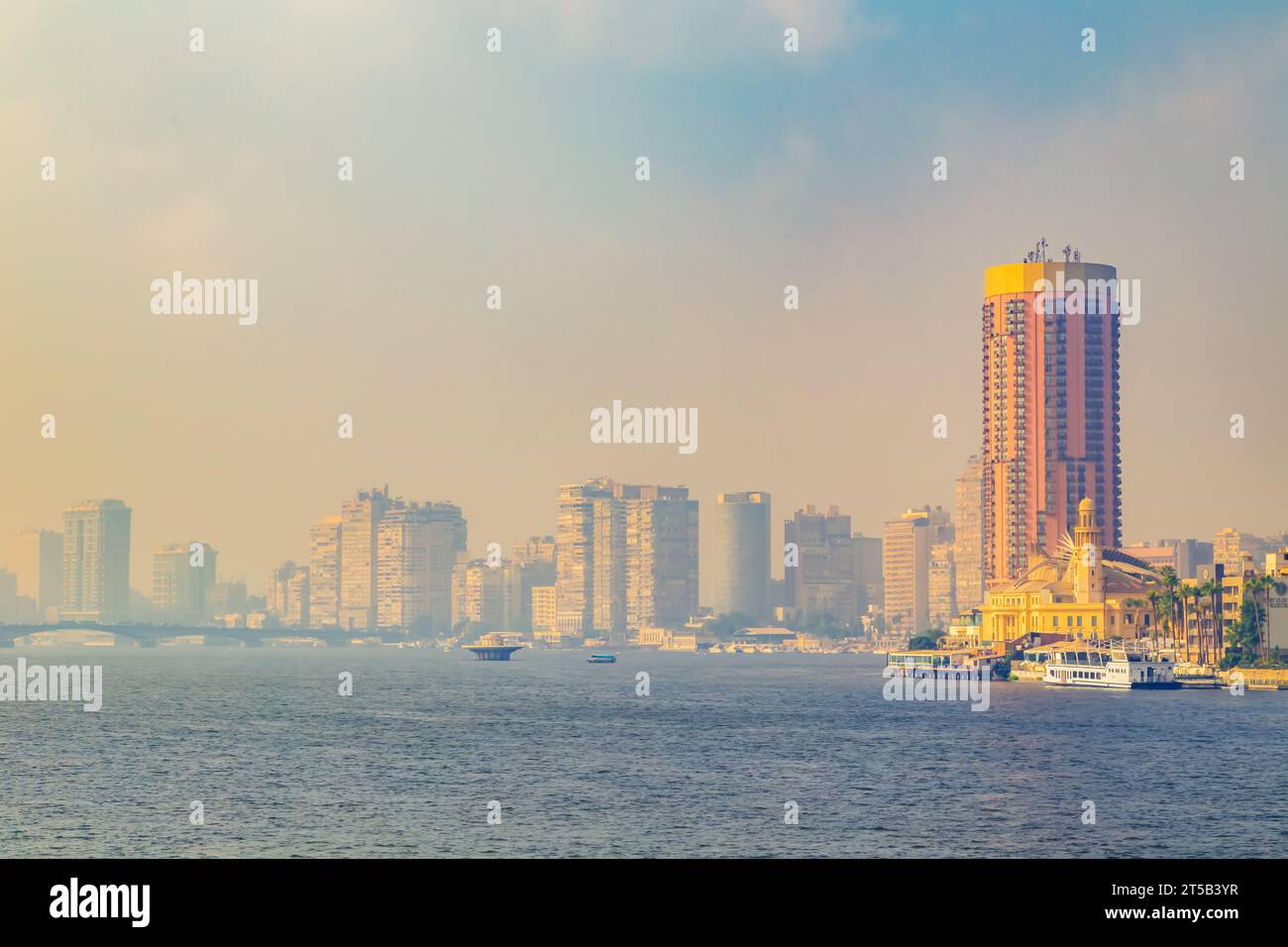 Foggy morning in Cairo. View of the Nile from the bridge. Cairo, Egypt ...