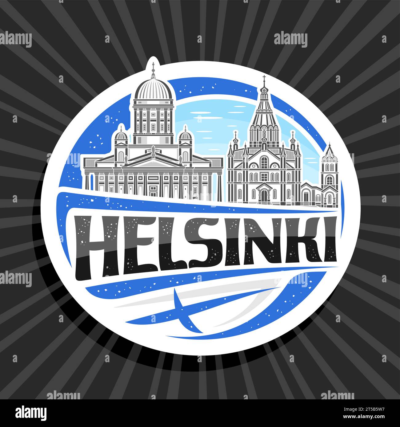Vector logo for Helsinki, white decorative label with illustration of ...