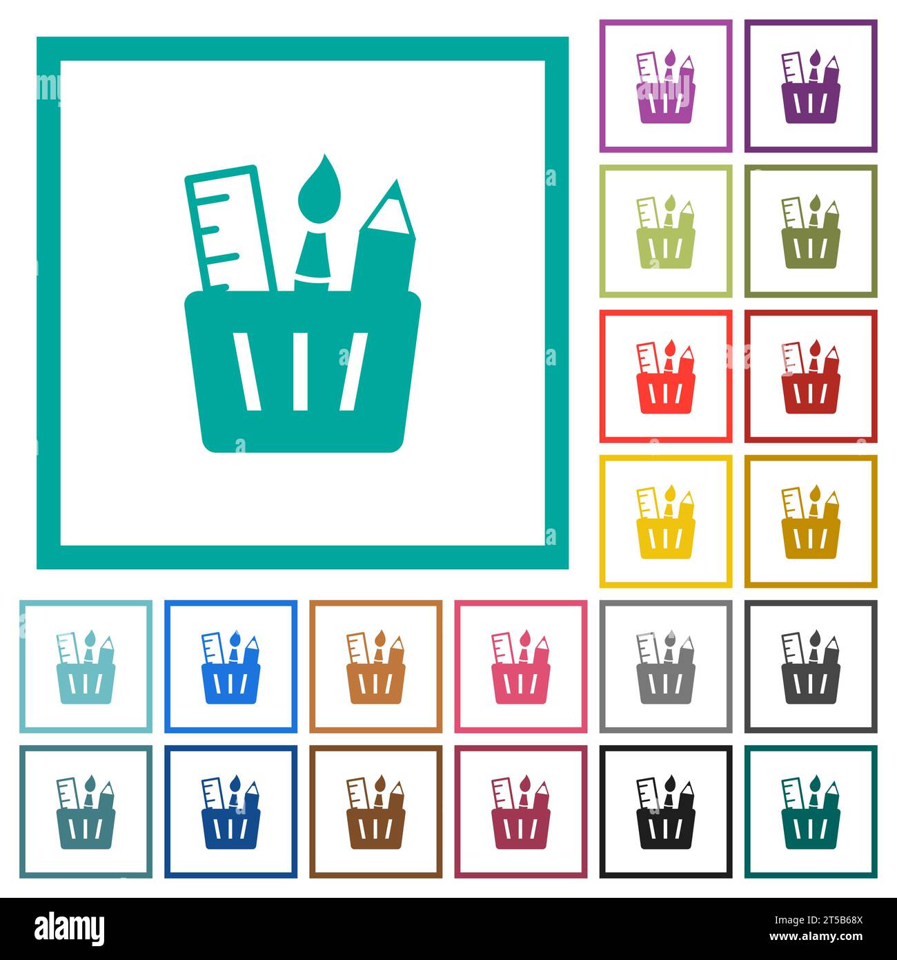 Drawing tools solid flat color icons with quadrant frames on white ...