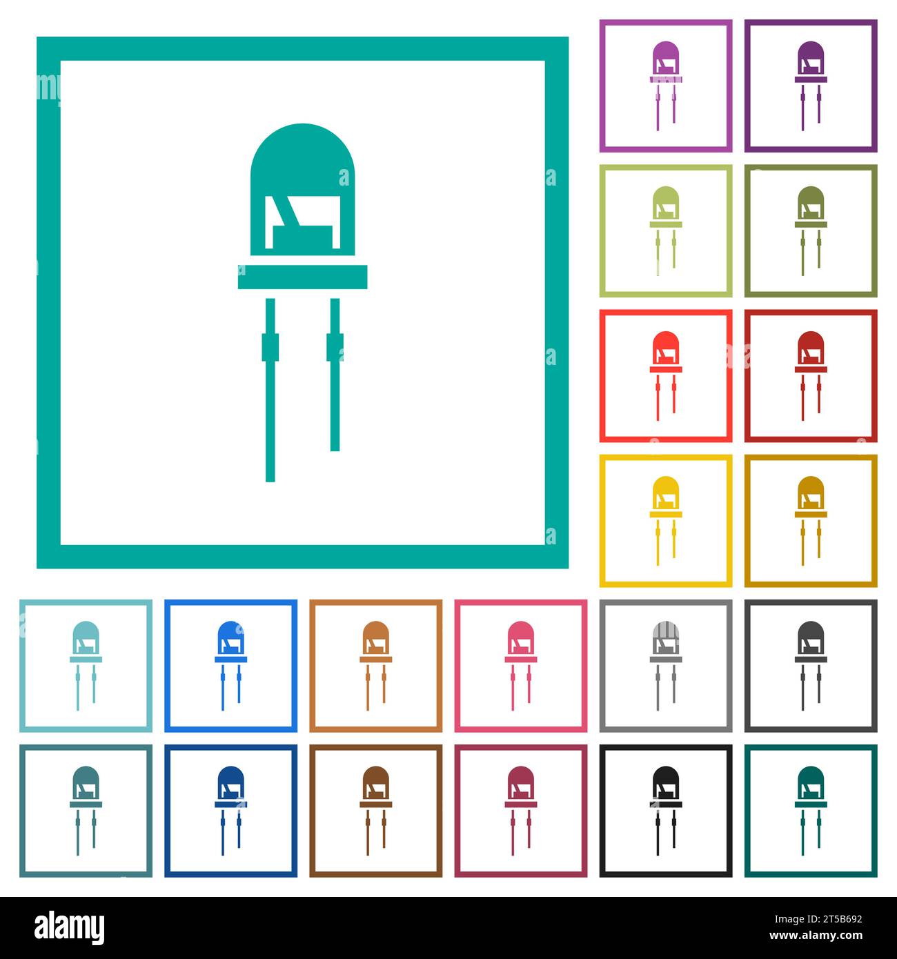 Light Emitting Diode flat color icons with quadrant frames on white ...