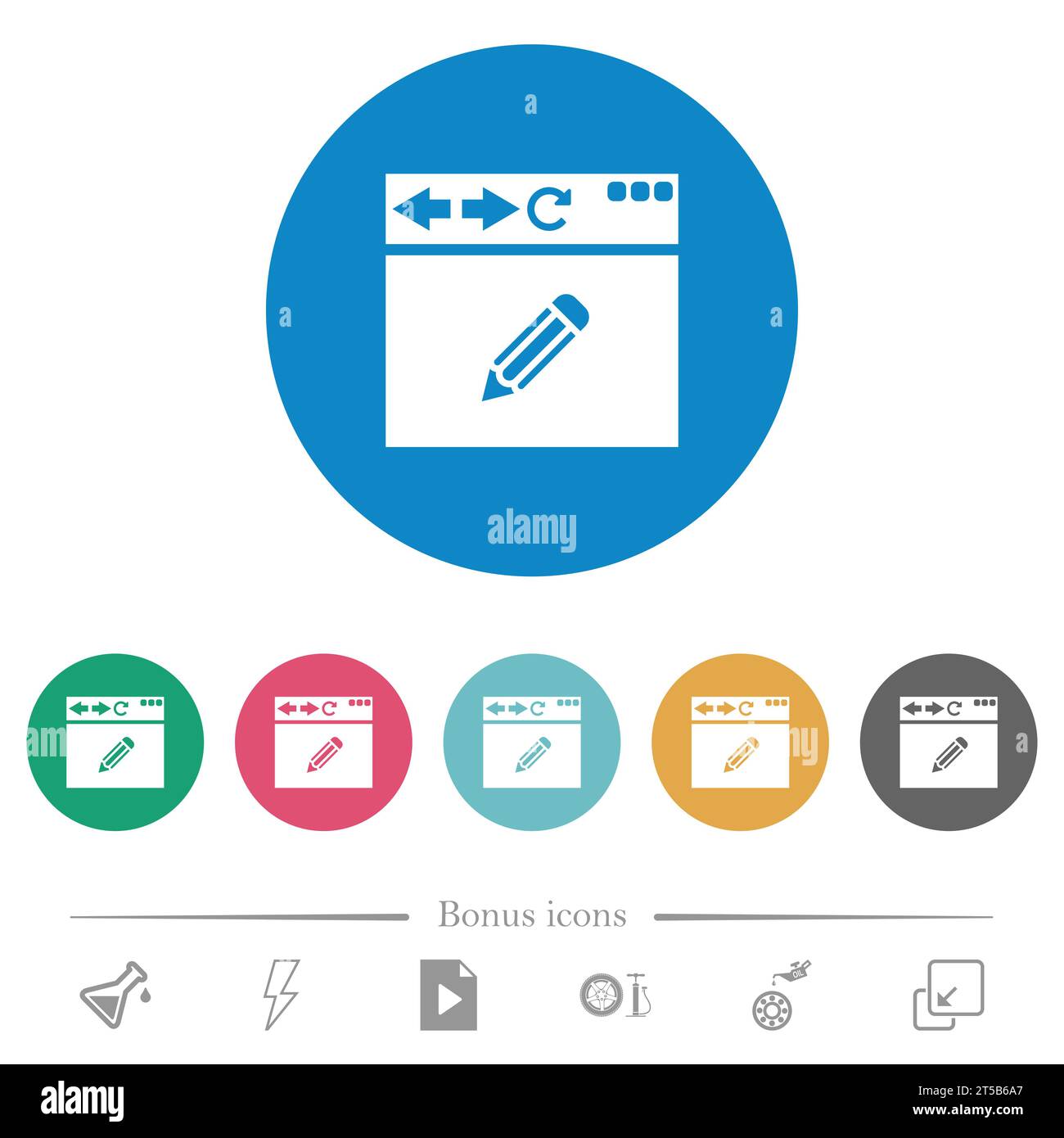 Browser edit flat white icons on round color backgrounds. 6 bonus icons ...