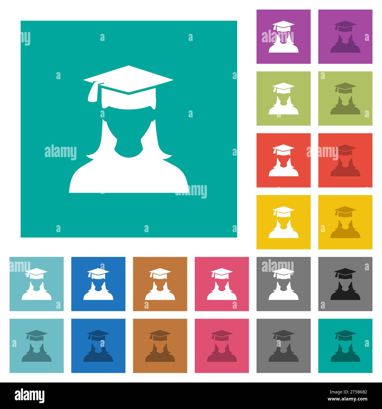 Graduate female avatar multi colored flat icons on plain square ...