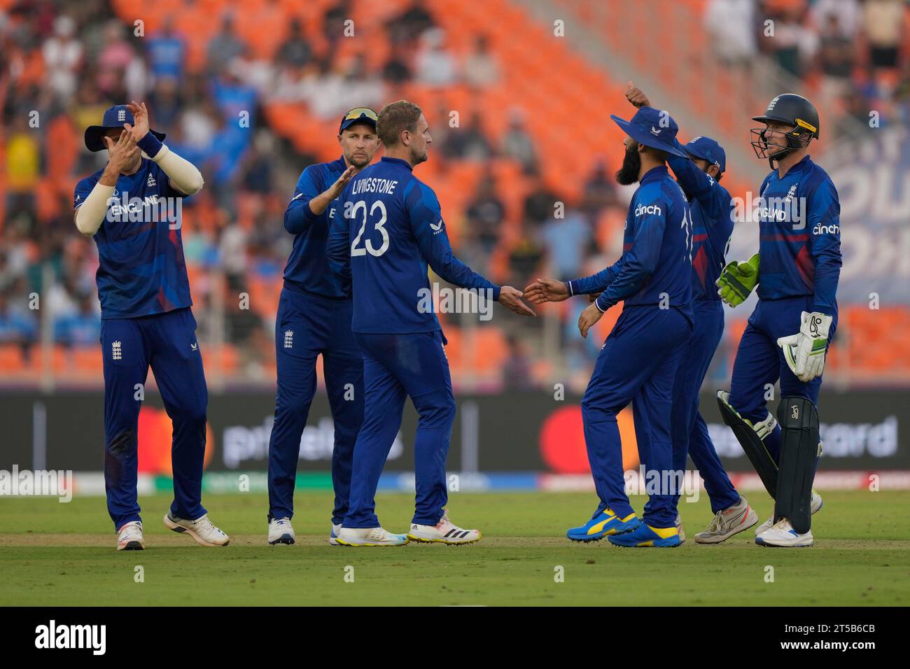 England's Liam Livingstone celebrates the dismissal of Australia's ...