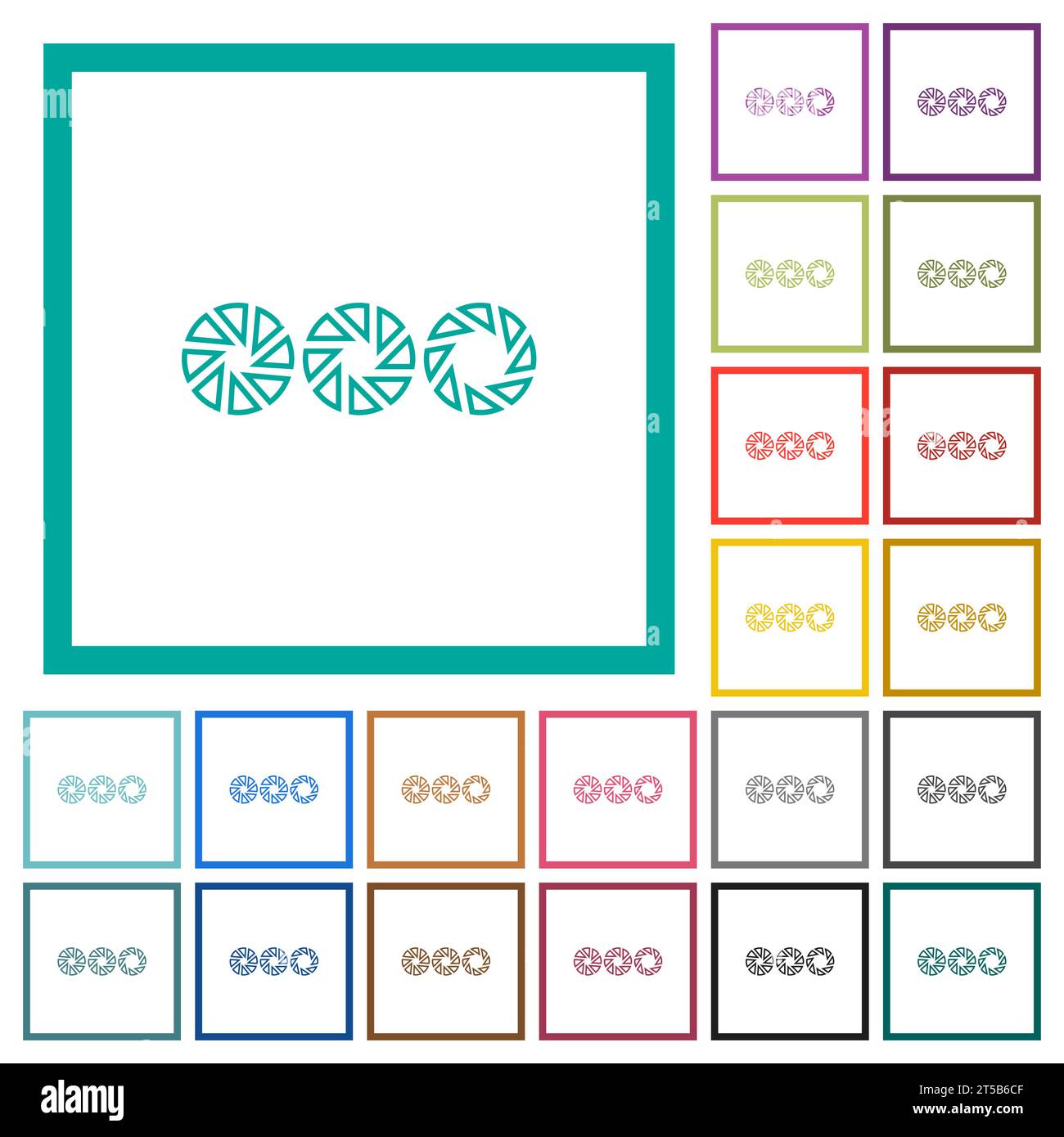 Set Aperture Size Outline Flat Color Icons With Quadrant Frames On White Background Stock Vector