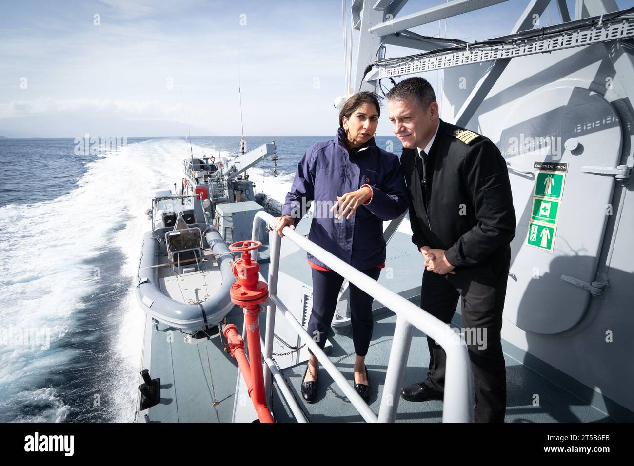 Home secretary Suella Braverman on board an Hellenic Coastguard open ...