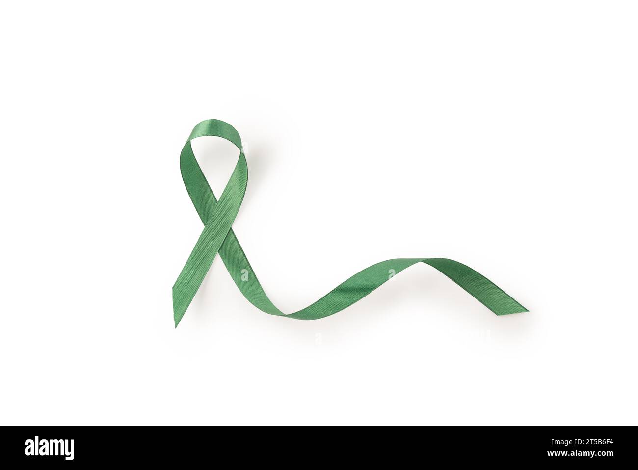 Green ribbon symbol of liver cancer isolated on white background, top ...