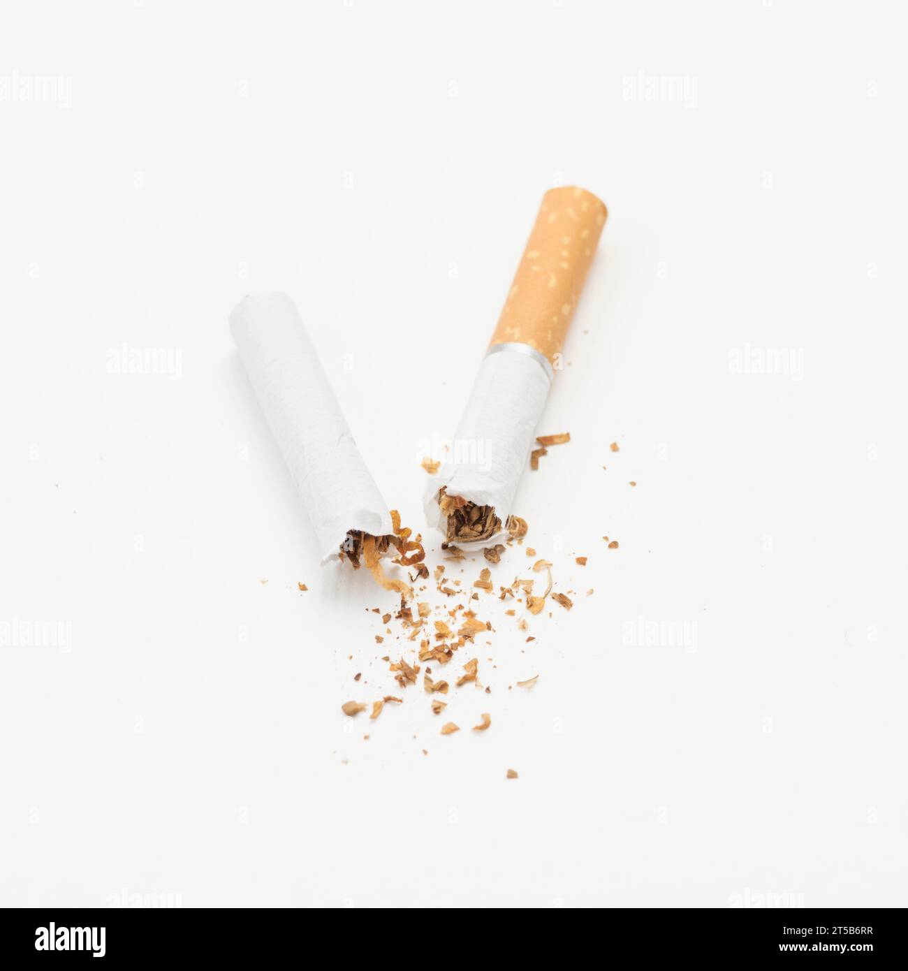 Broken cigarette tobacco isolated white background Stock Photo - Alamy