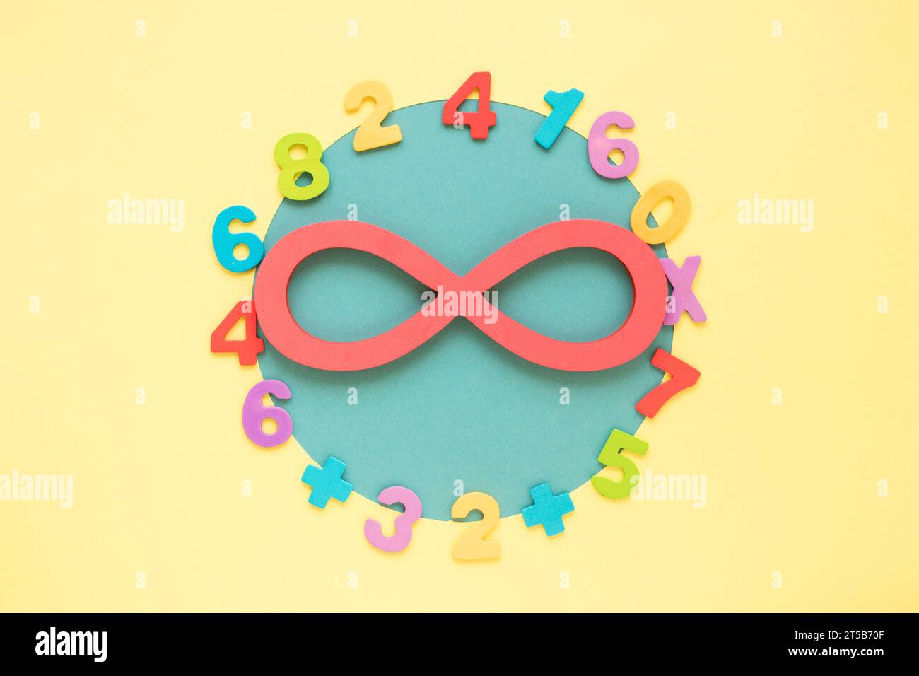 Colourful math numbers surrounding infinite symbol Stock Photo - Alamy