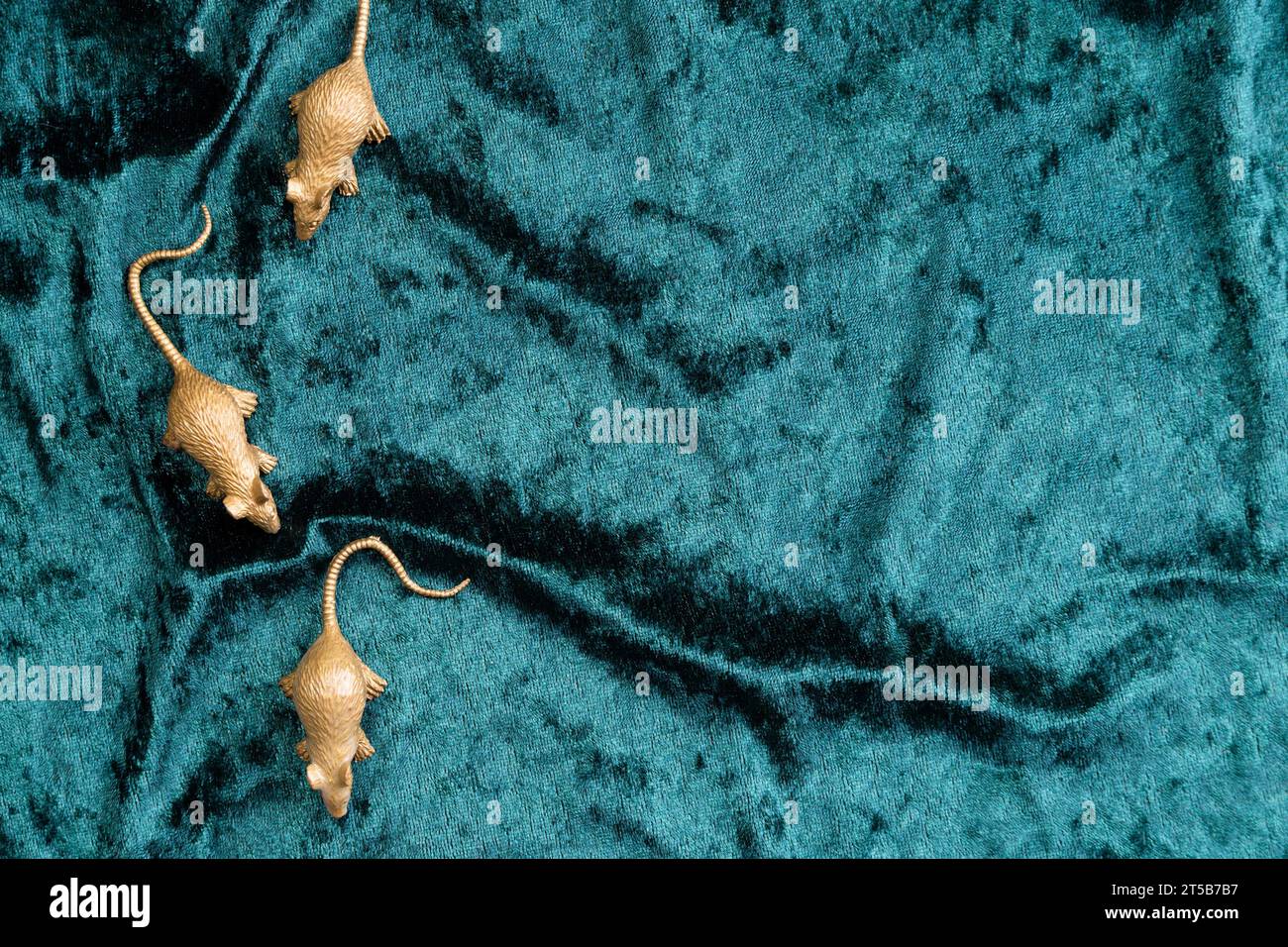Flat lay rat figurines turquoise velvet Stock Photo - Alamy