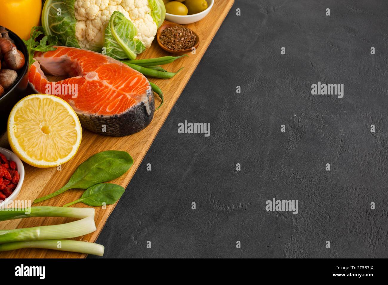 Healthy food slateboard with copy space Stock Photo - Alamy
