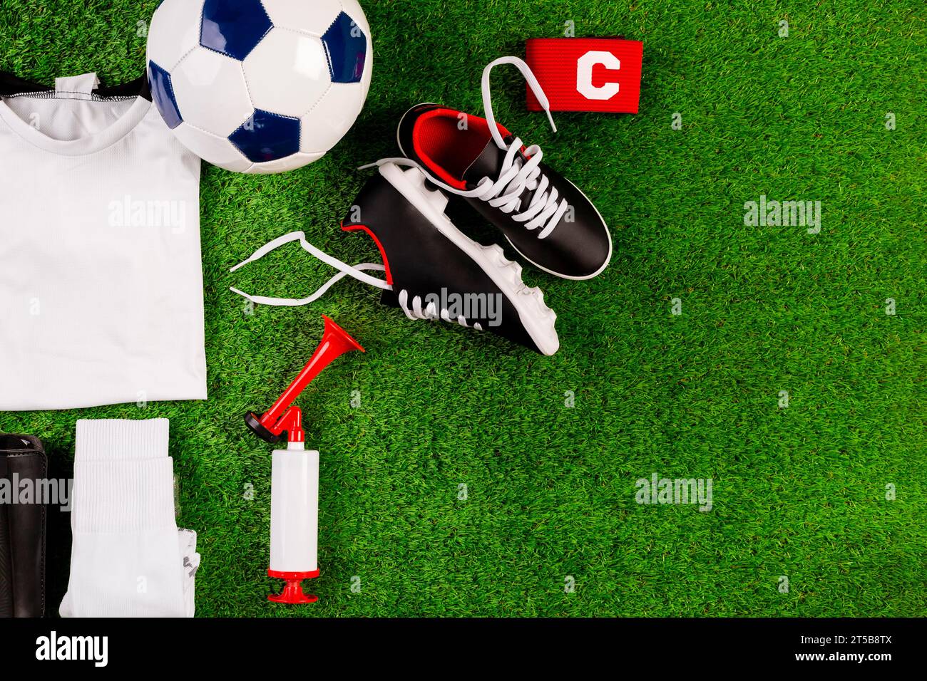 Top view football composition Stock Photo - Alamy