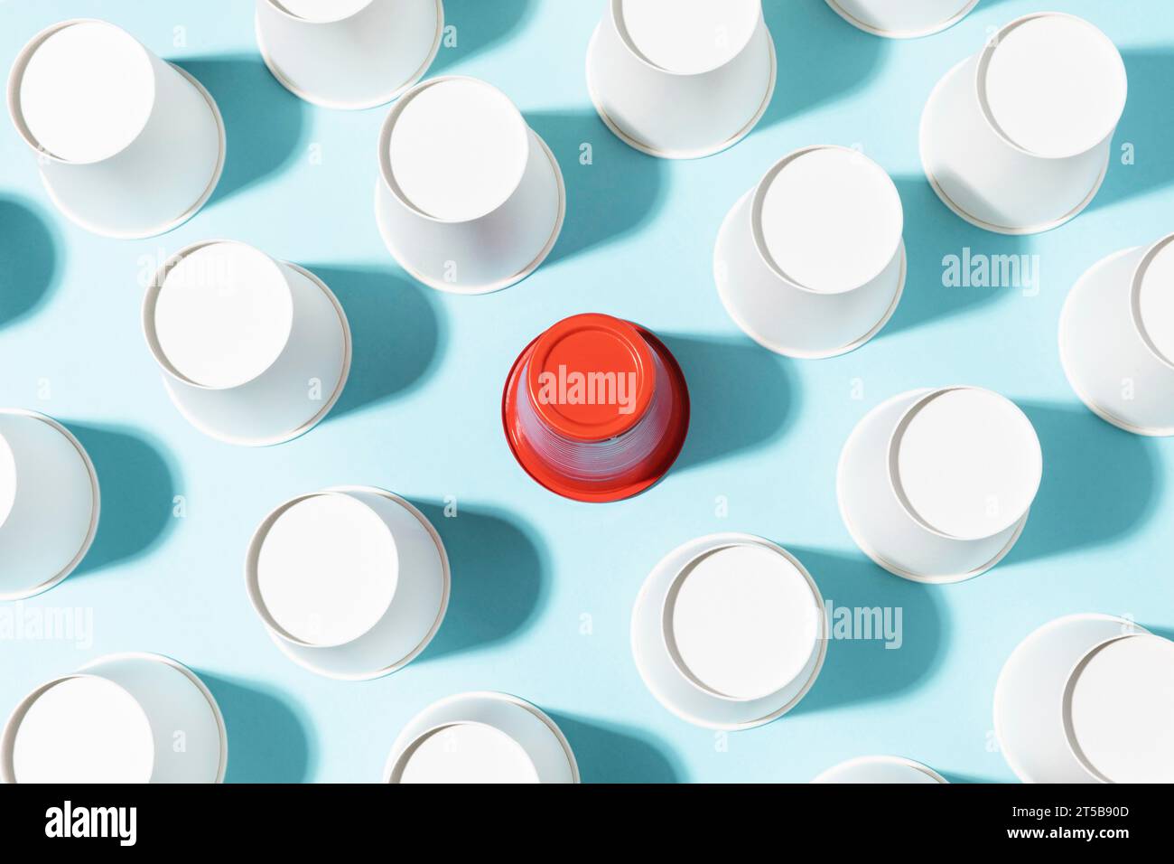 Top view red plastic cup paper cups Stock Photo - Alamy
