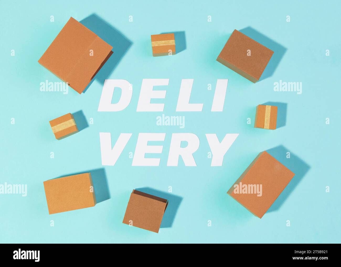 Top view shipping boxes arrangement Stock Photo - Alamy