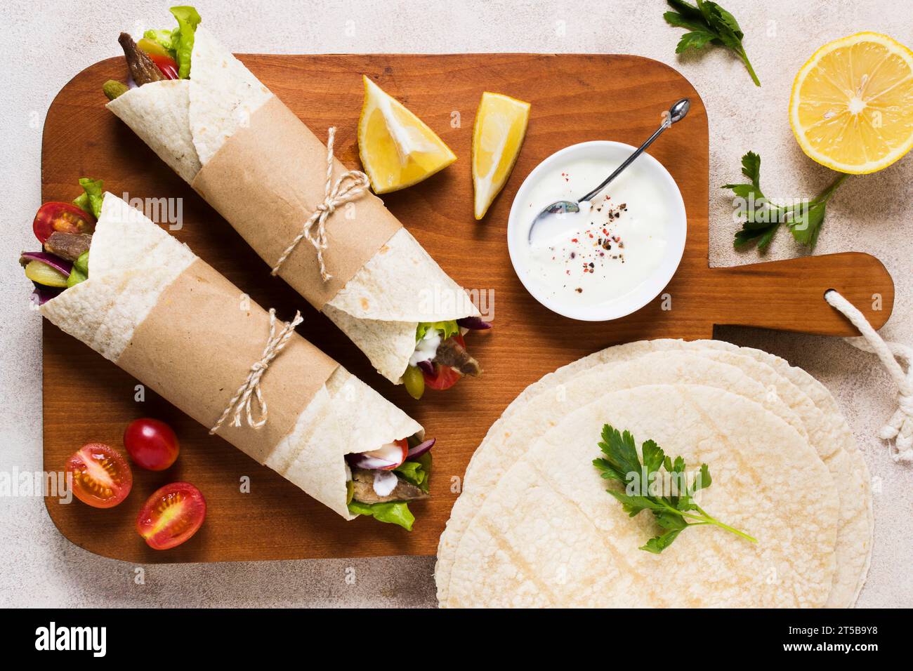 Delicious arabic fast food kebab top view Stock Photo - Alamy