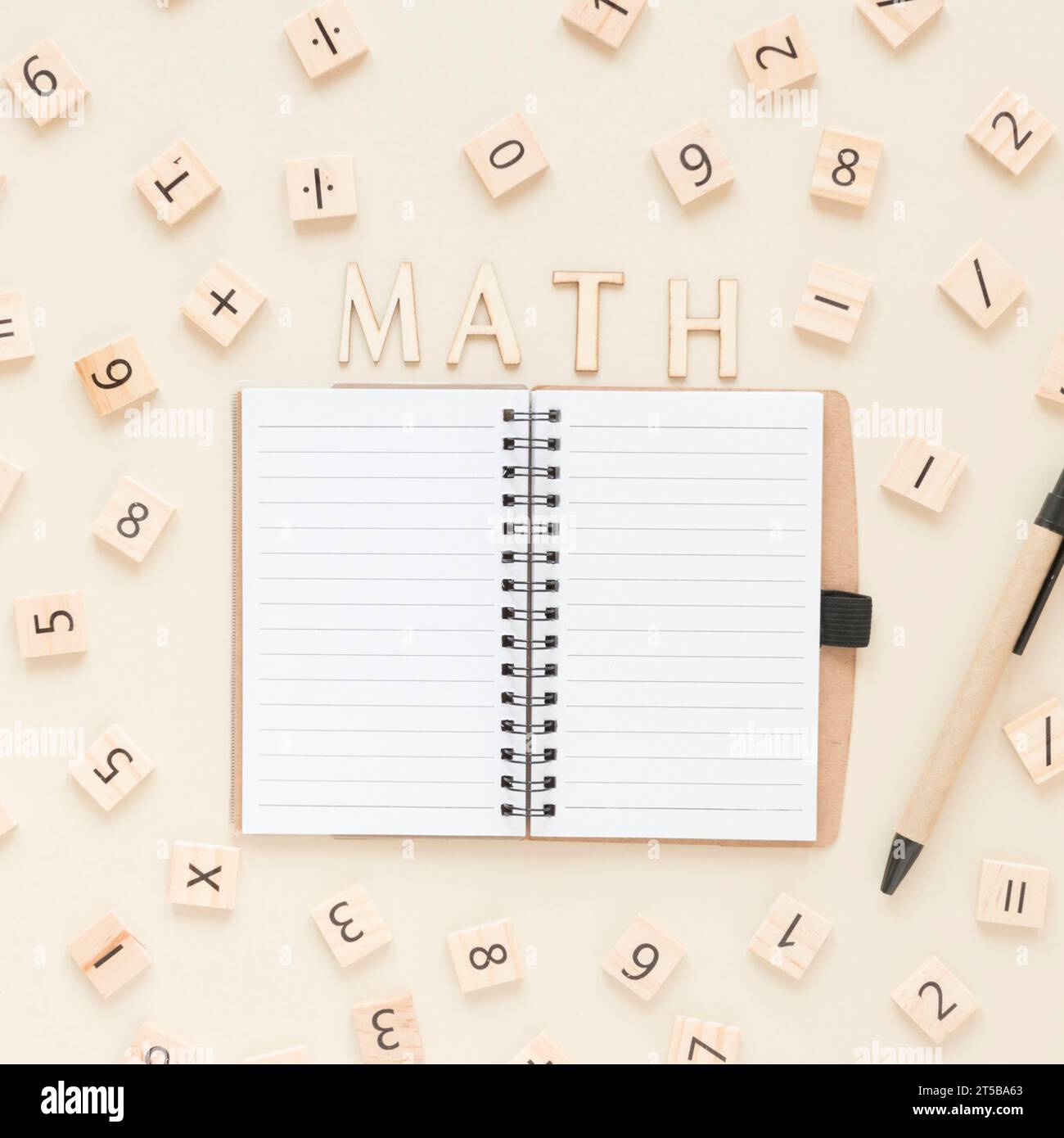 Flat lay math science scrabble board numbers with notebook Stock Photo ...