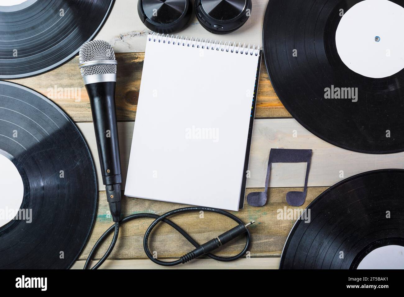 Headphone microphone vinyl record blank spiral notepad with musical ...