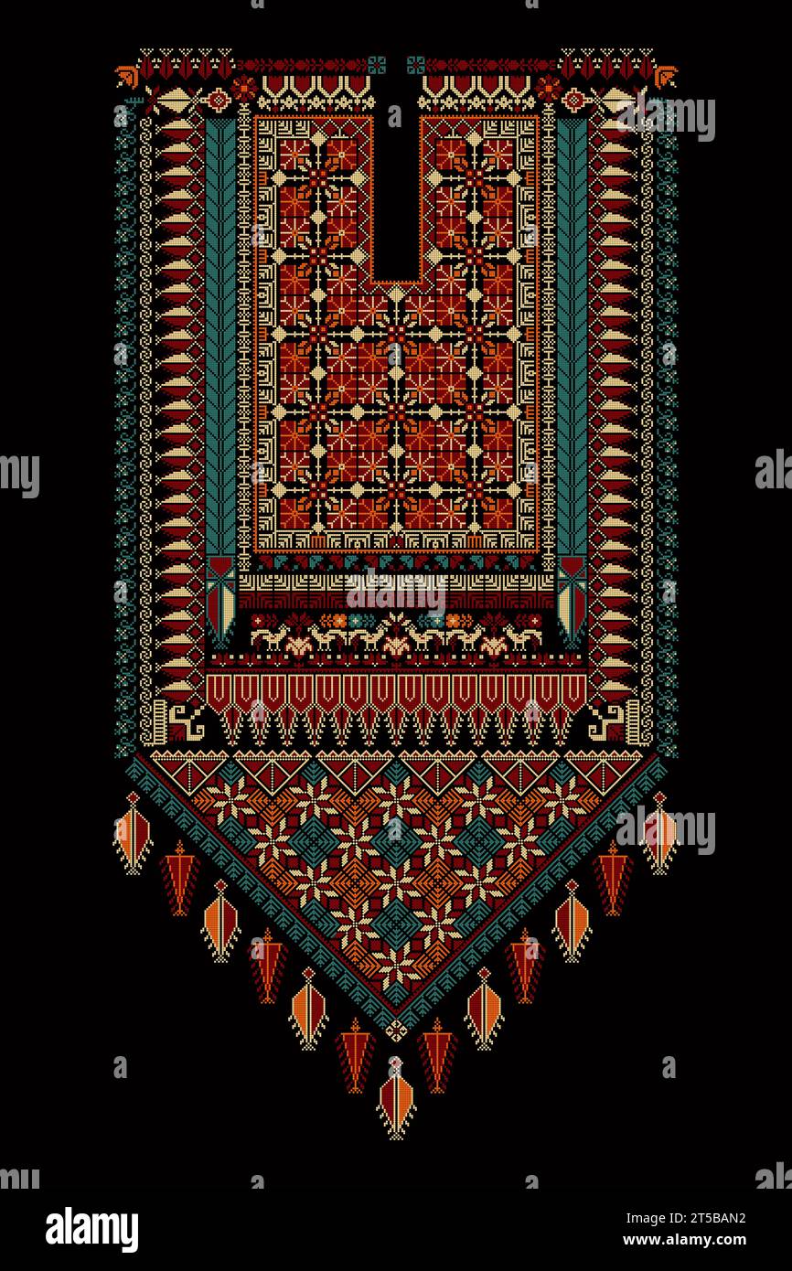 Embroidery vector Tatreez template, Palestinian fashion neck ornament ...
