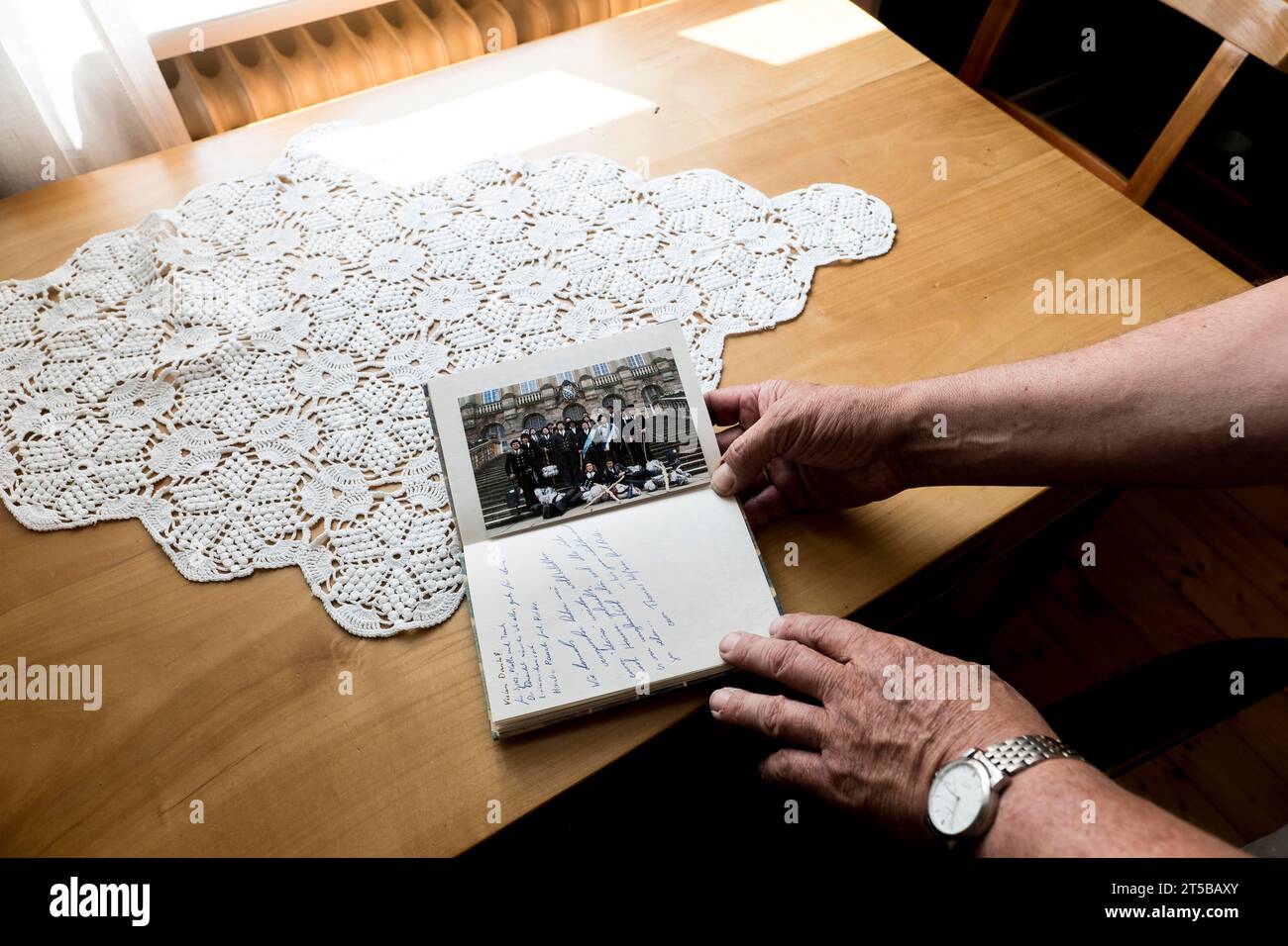 Group photo in a hiking book Stock Photo - Alamy