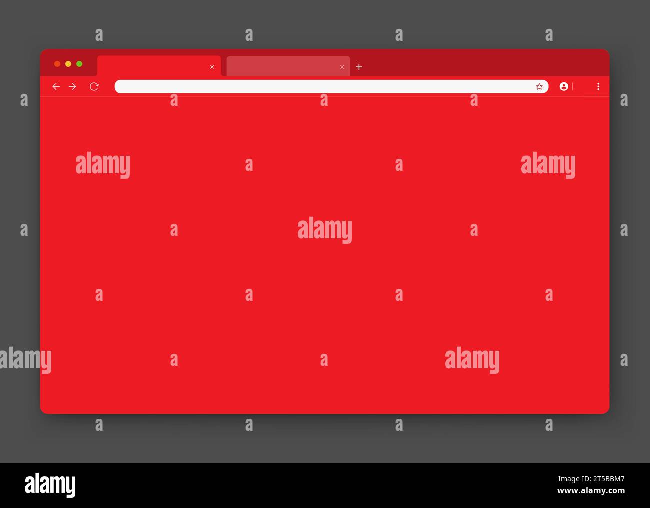 An empty browser window is red on a gray background. Website layout with search bar, toolbar and ...