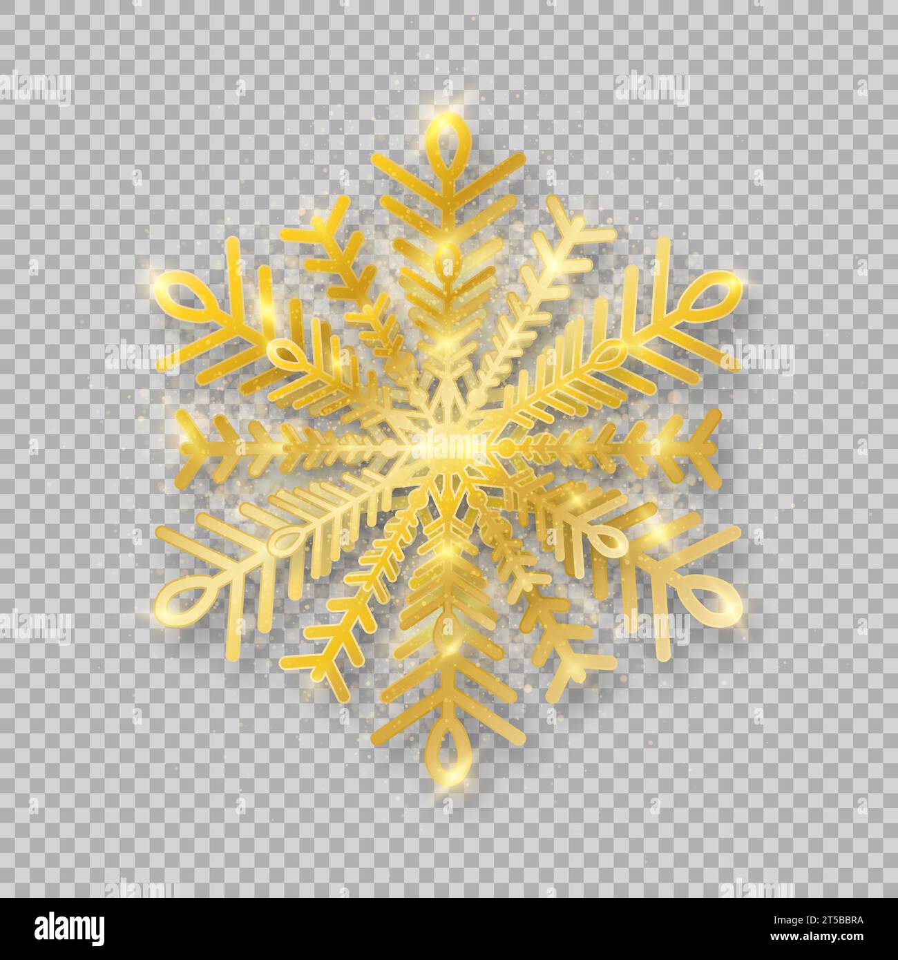 Golden snowflake with highlights and glitter on a transparent ...