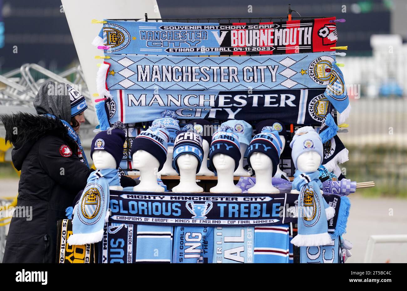 Manchester City merchandise on sale outside the stadium prior to the ...
