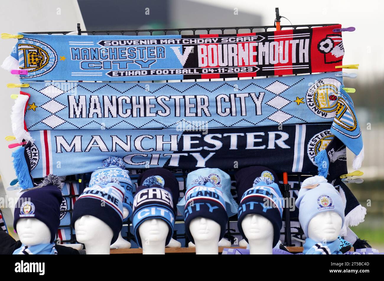 Manchester City merchandise on sale outside the stadium prior to the ...