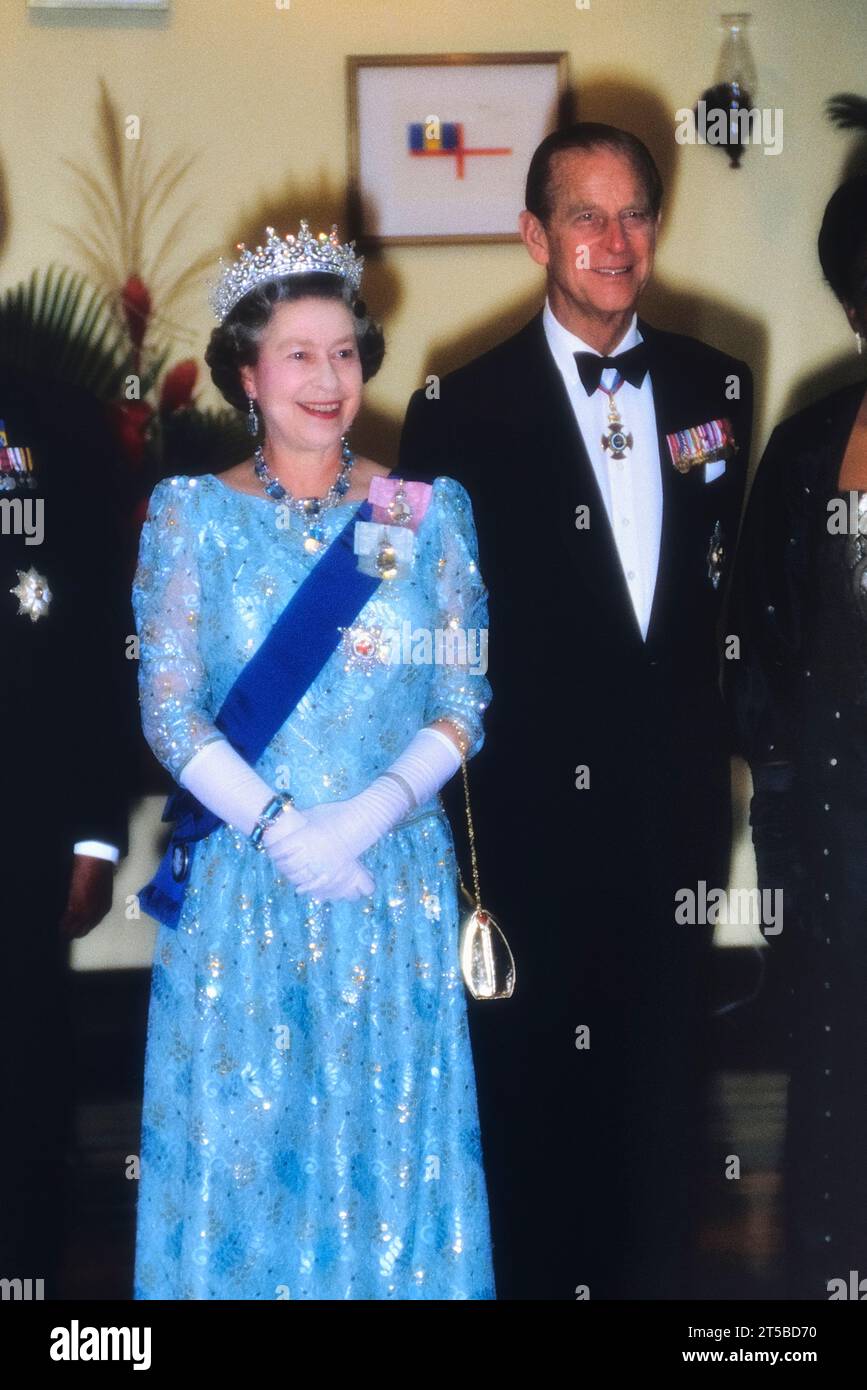 A smiling Queen Elizabeth II with The Duke of Edinburgh at a State ...