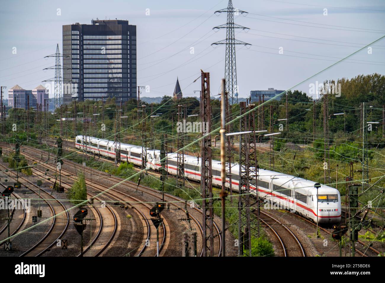 Tracks in front of Essen main station, ICE 2 train on the tracks, city ...