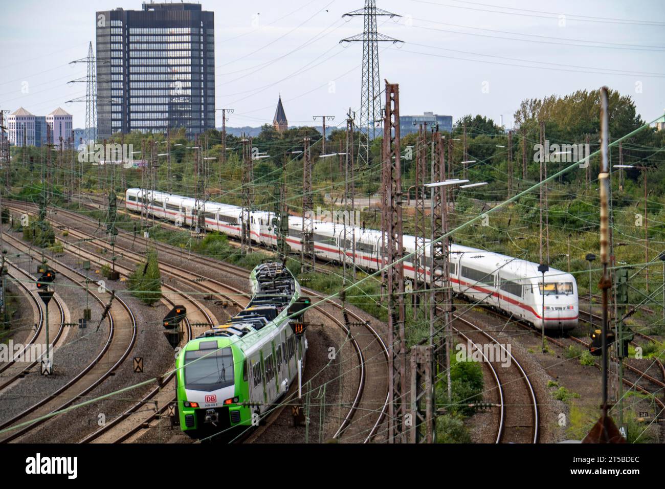 Tracks in front of Essen main station, ICE 2 train on the tracks, S ...