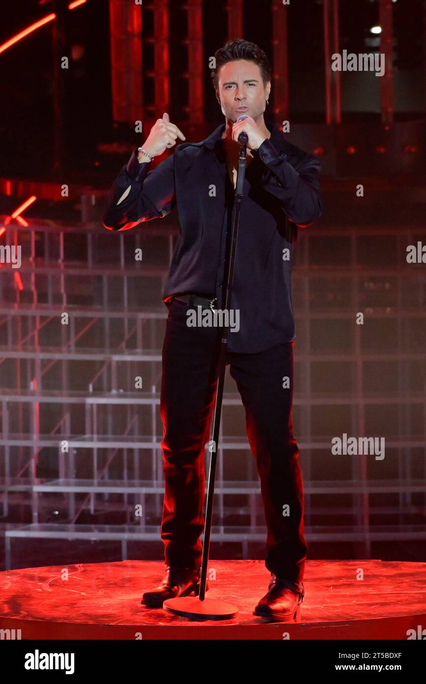 Rome, Italy. 04th Nov, 2023. Alex Belli performs during the Rai Tv ...
