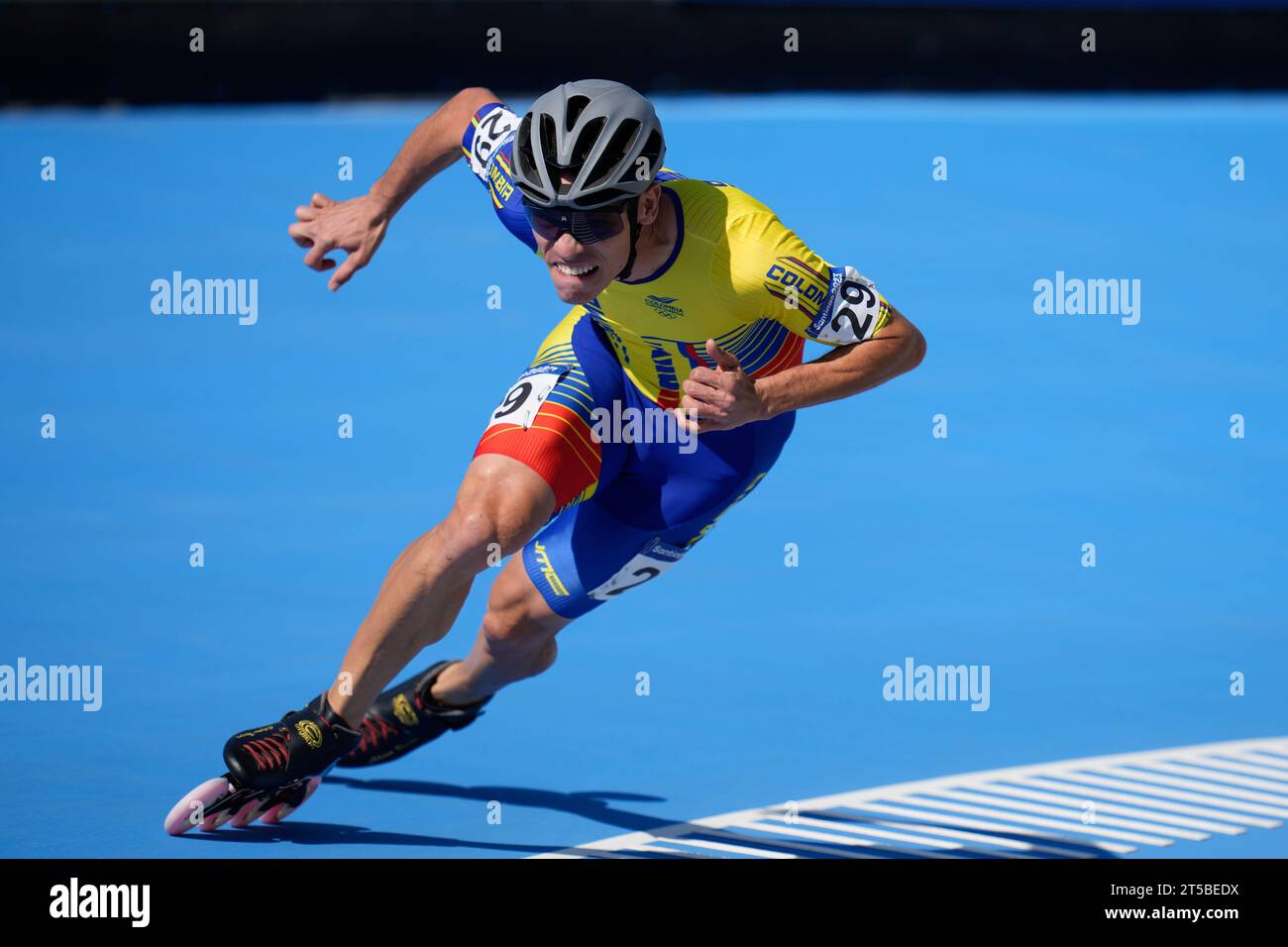 Colombia's Andres Jimenez competes in the speed skating men's 200 ...
