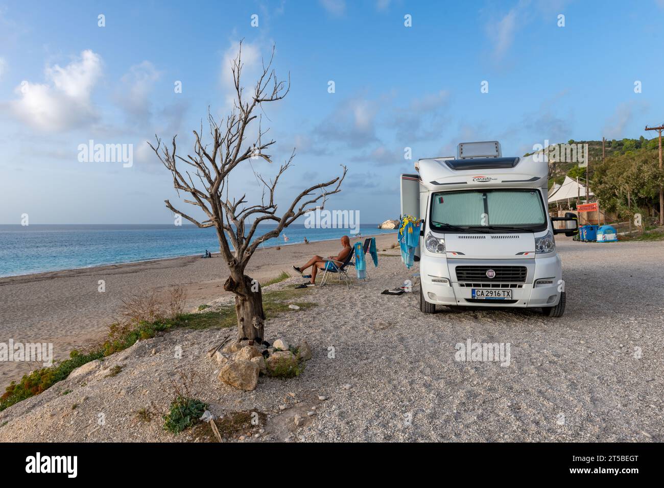 Lefkada island. Greece- 10.23.2023.Tourists camping with the camper ...