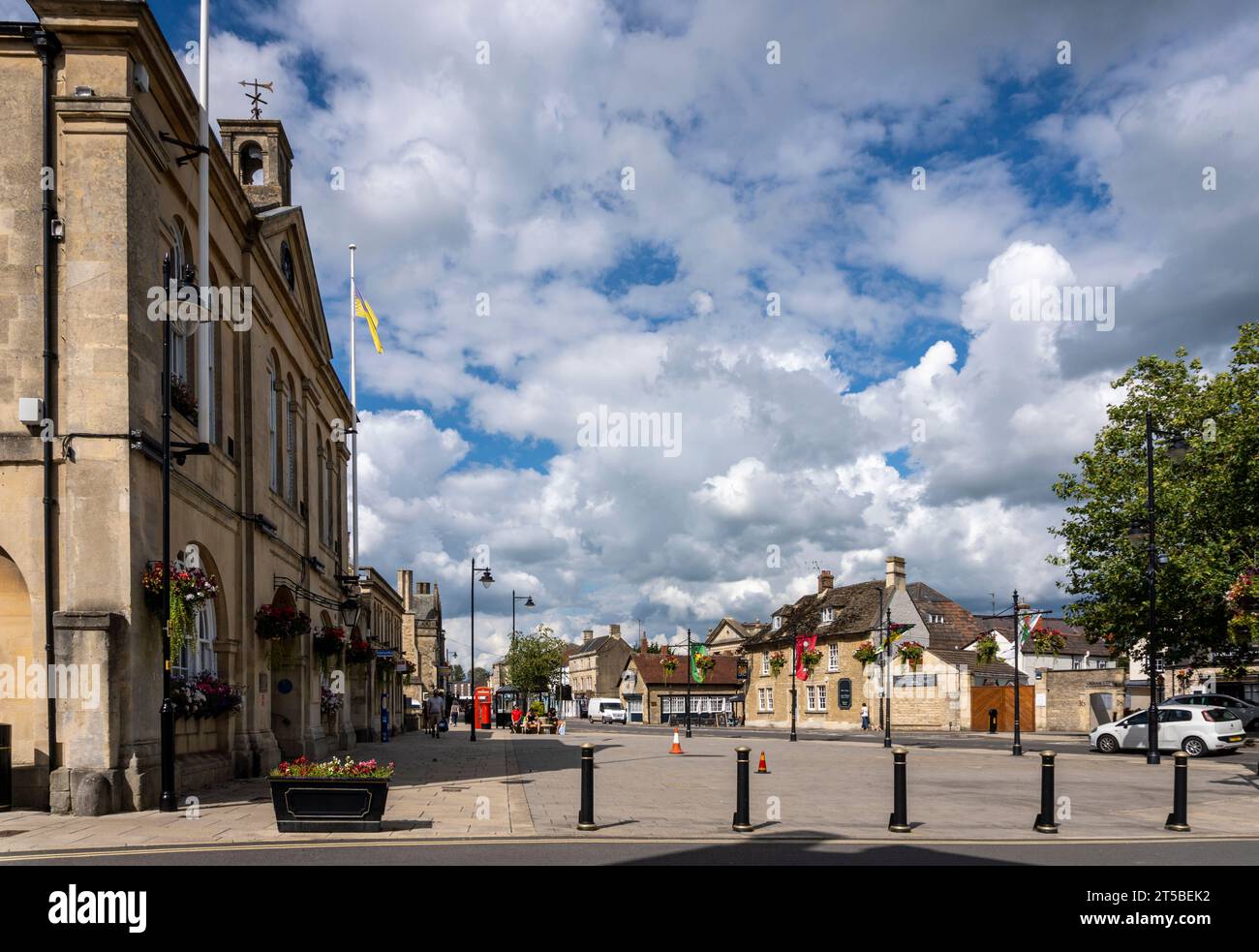 Street view of the Town Hall and buildings in the town of Melksham ...