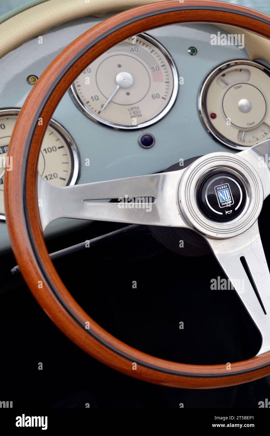 classic car wood rimmed steering wheel and dashboard dials earsham ...