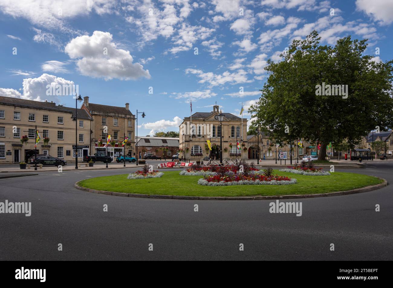 Street view of the Town Hall and buildings in the town of Melksham ...