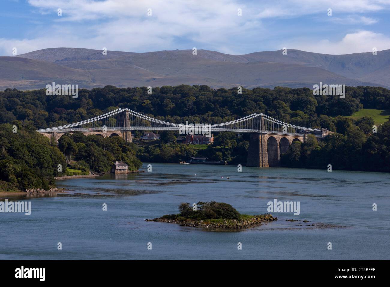 The iconic Menai Bridge, a suspension bridge designed by Thomas Telford ...