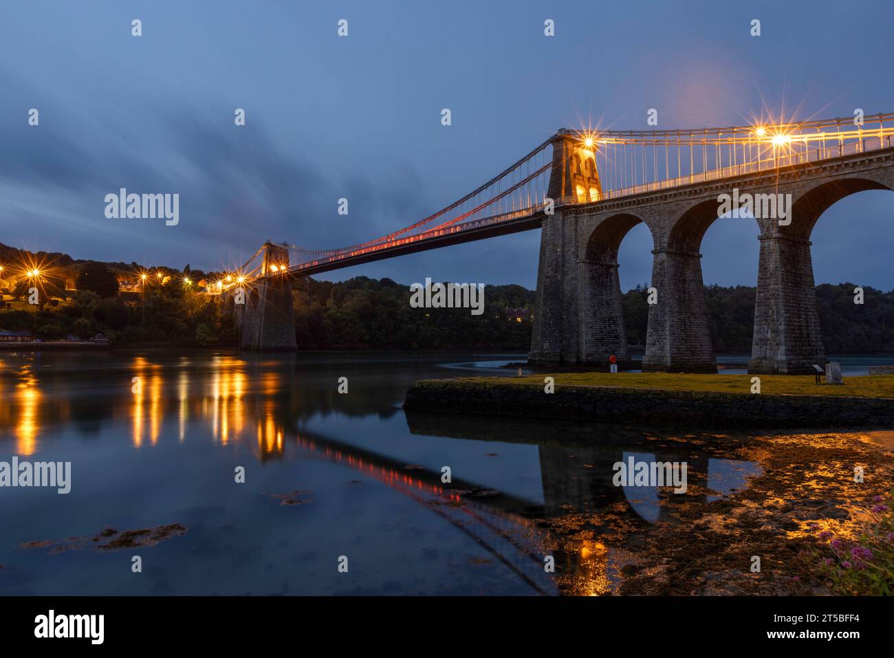 The iconic Menai Bridge, a suspension bridge designed by Thomas Telford ...