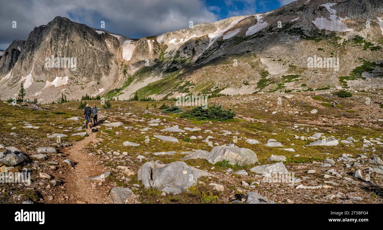 Snowy Range, Old Main Elevation on left, hikers on Lakes Trail, mid ...
