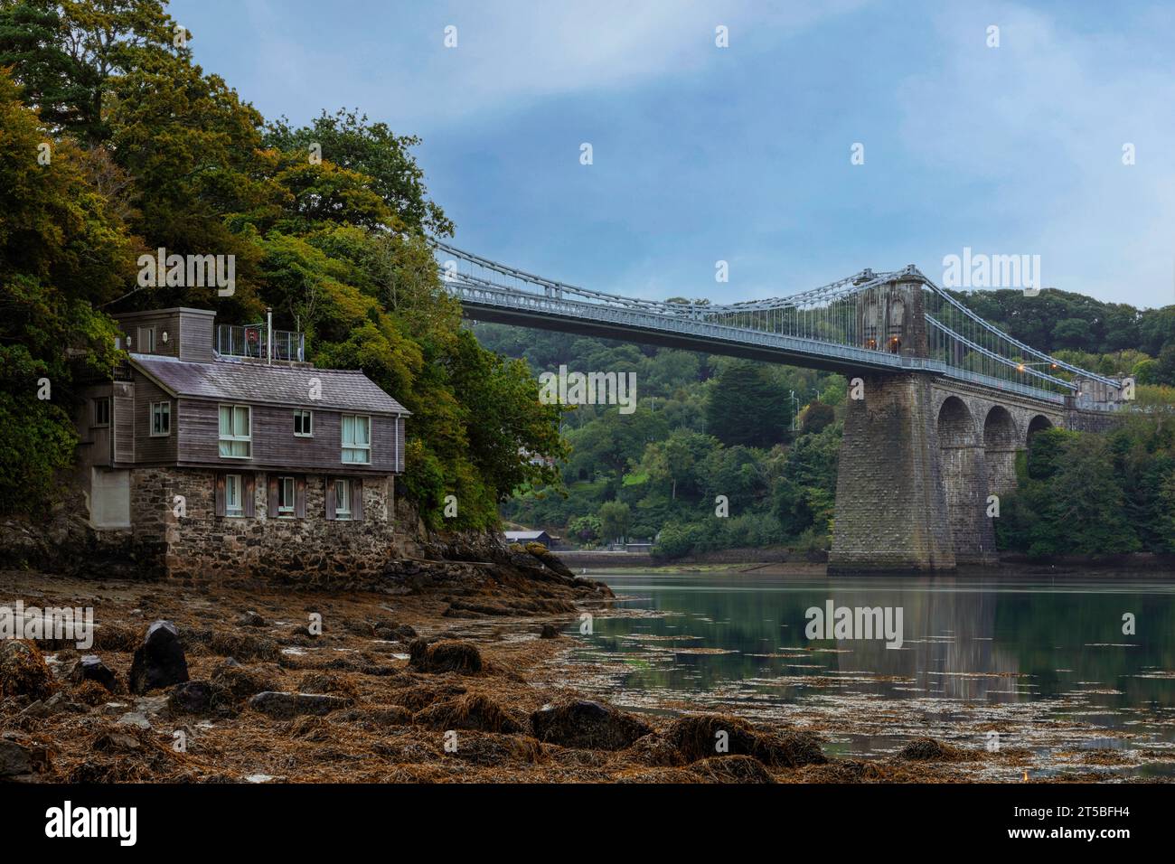 The iconic Menai Bridge, a suspension bridge designed by Thomas Telford ...