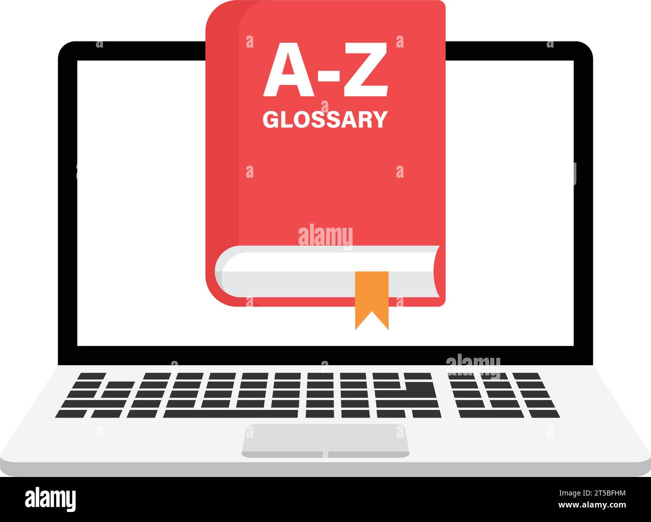 Glossary book with laptop icon in flat style. Guidebook encyclopedia vector illustration on ...