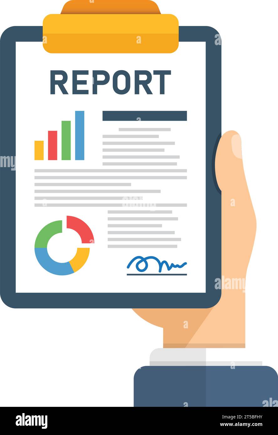 Report document in hand icon in flat style. Dashboard plan vector ...