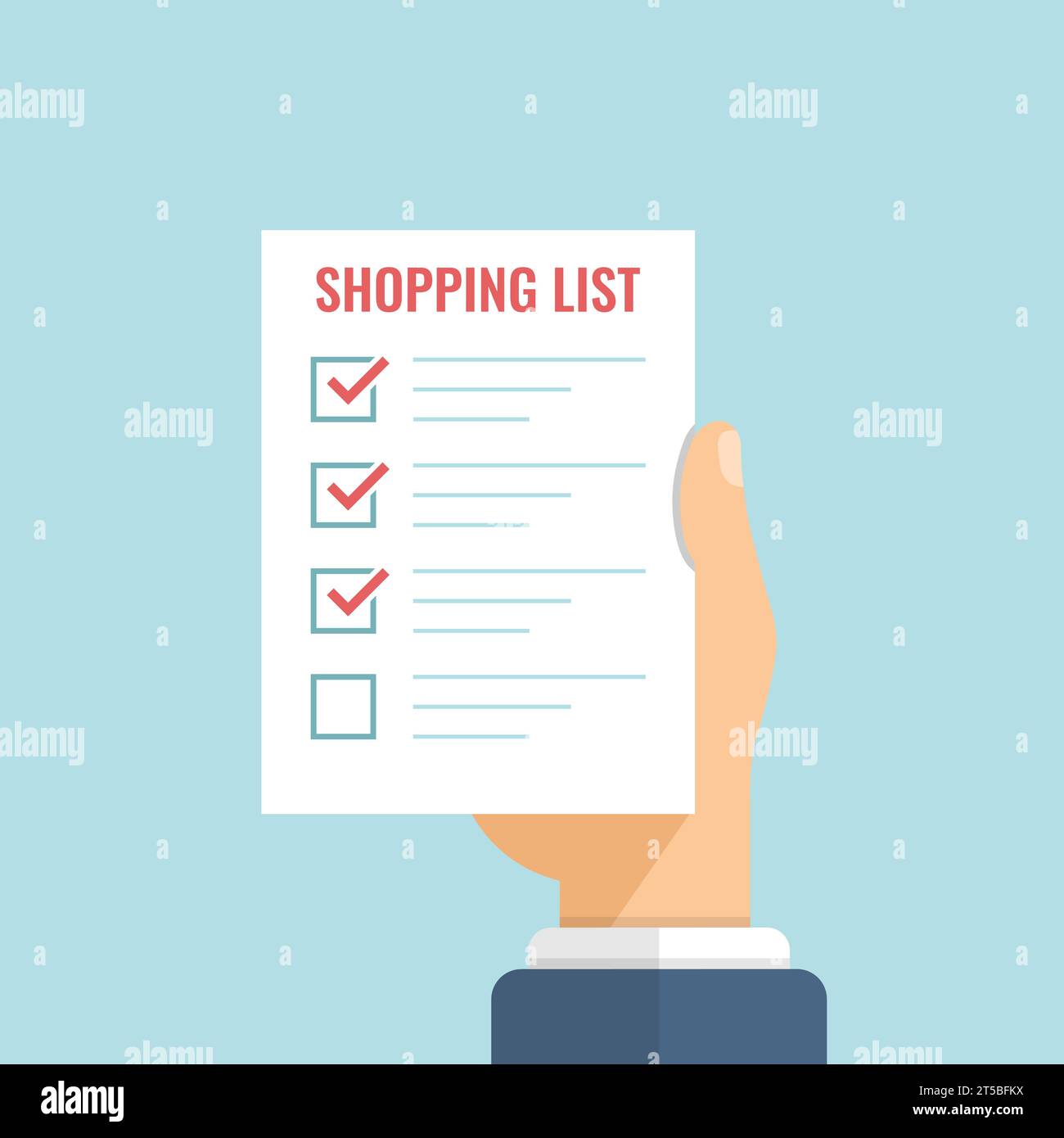 Shopping list in hand icon in flat style. Memo pages vector ...