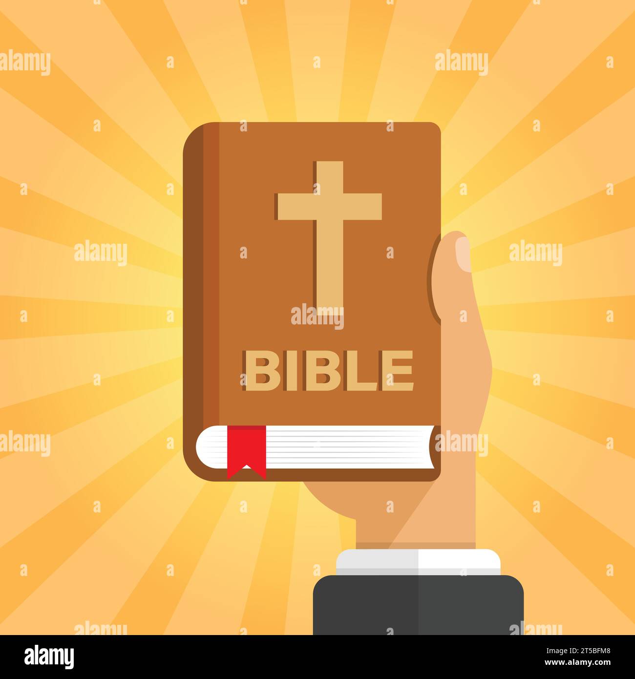 Holy bible in hand icon in flat style. Christianity book vector ...