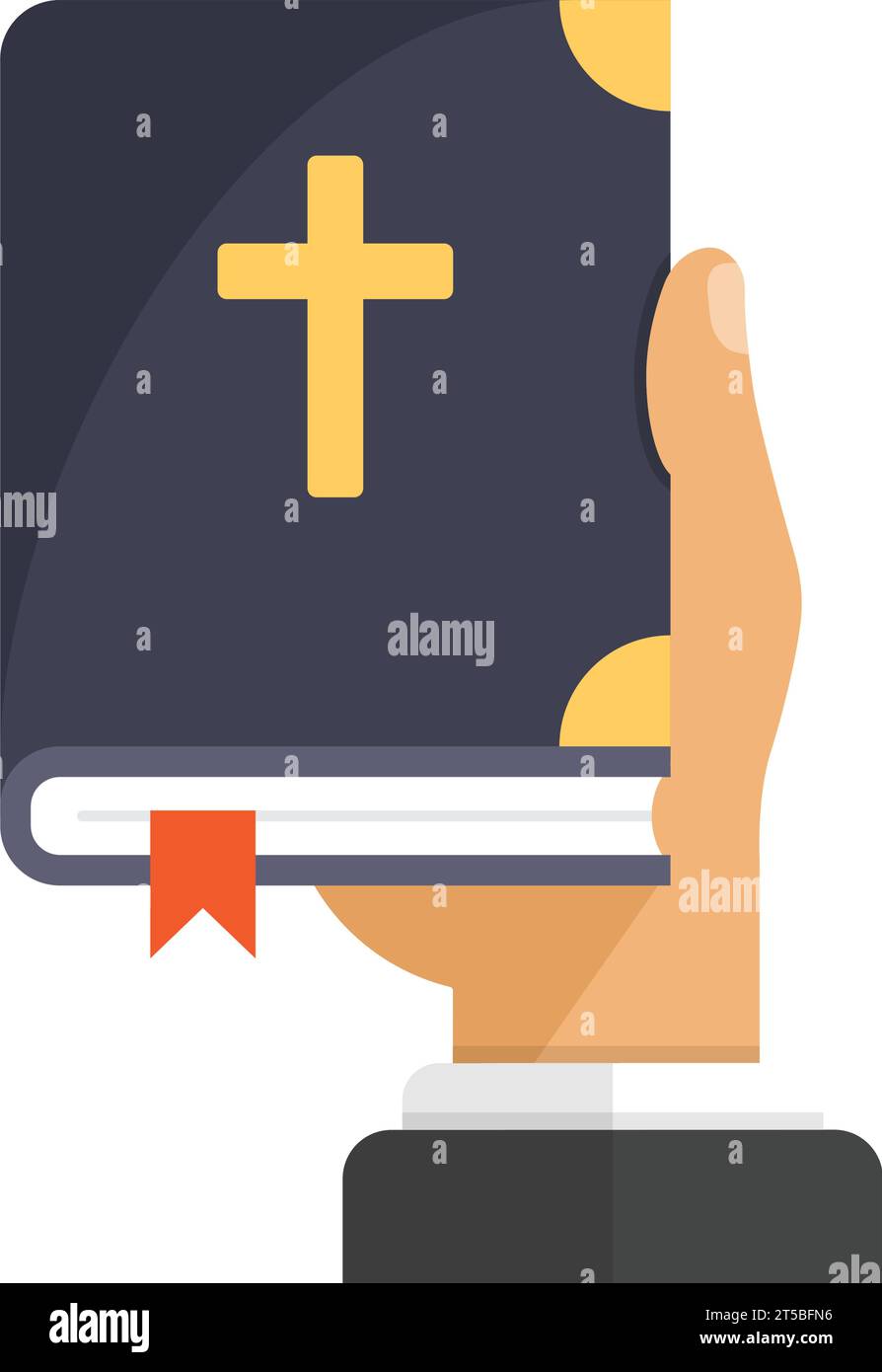 Holy bible in hand icon in flat style. Christianity book vector ...