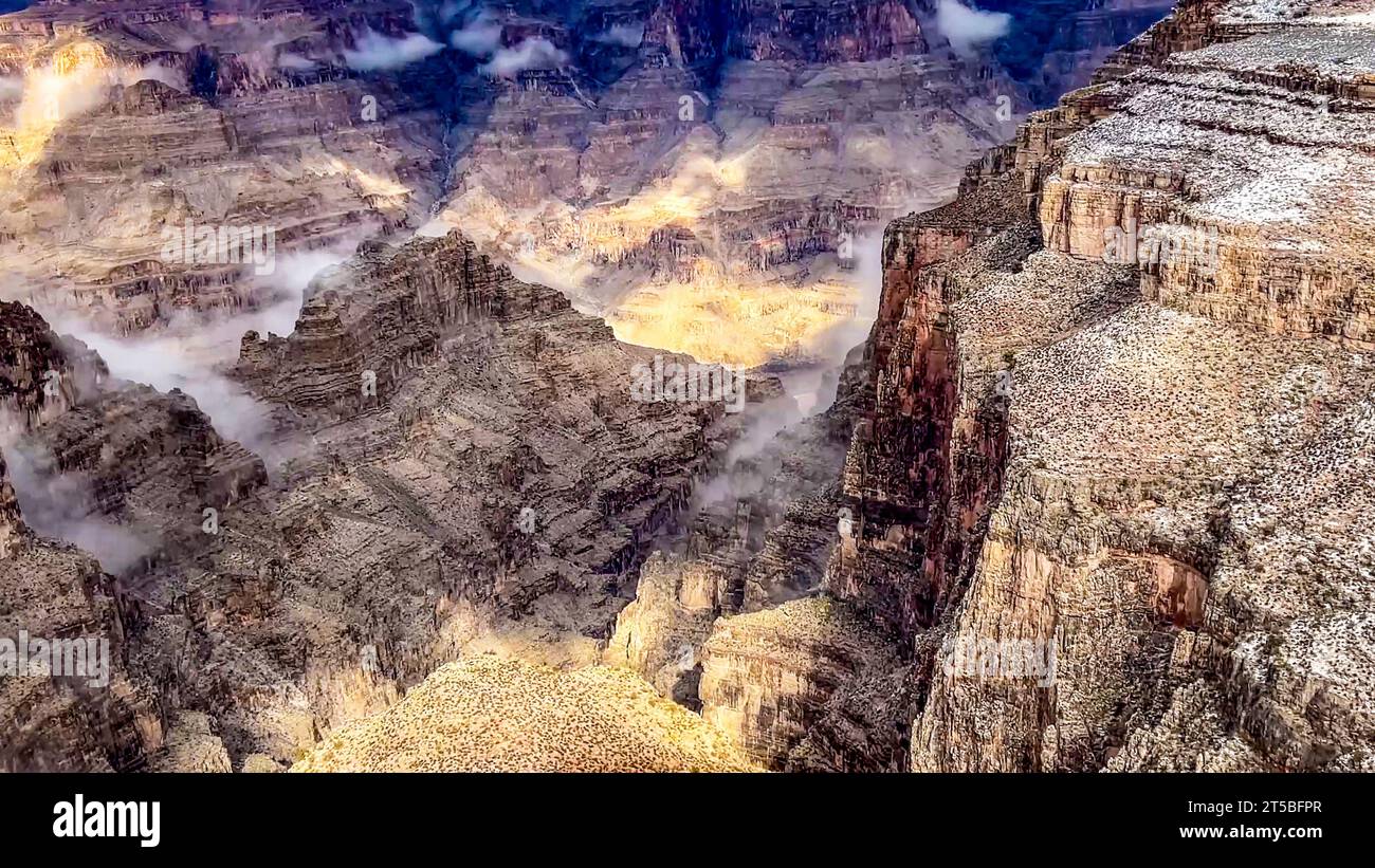 Helicopter flying over the western part of the Grand Canyon of the ...