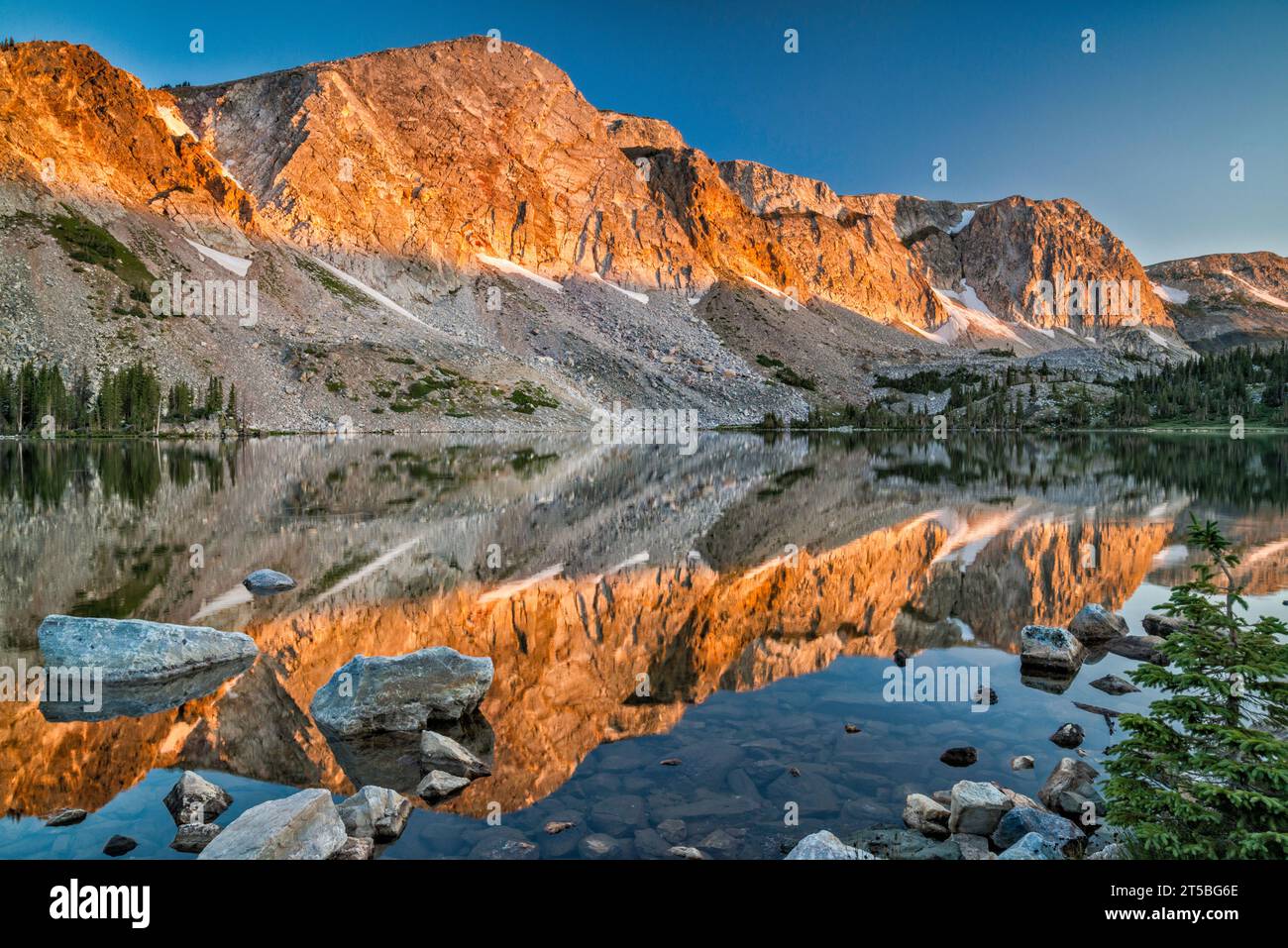 Snowy Range, over Lake Marie, mid-summer sunrise, Medicine Bow ...