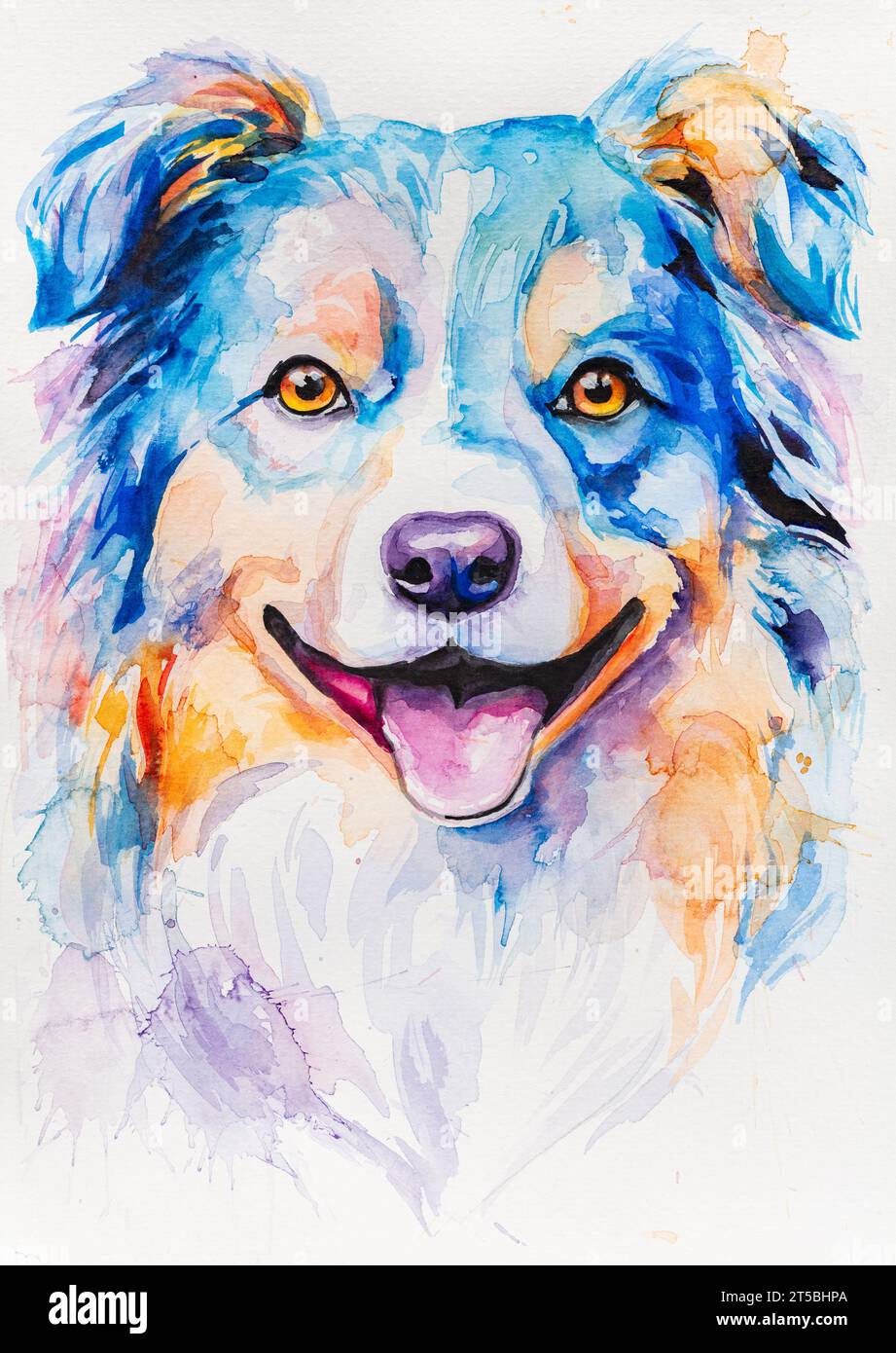 dog painted in watercolor on a white background Stock Photo - Alamy